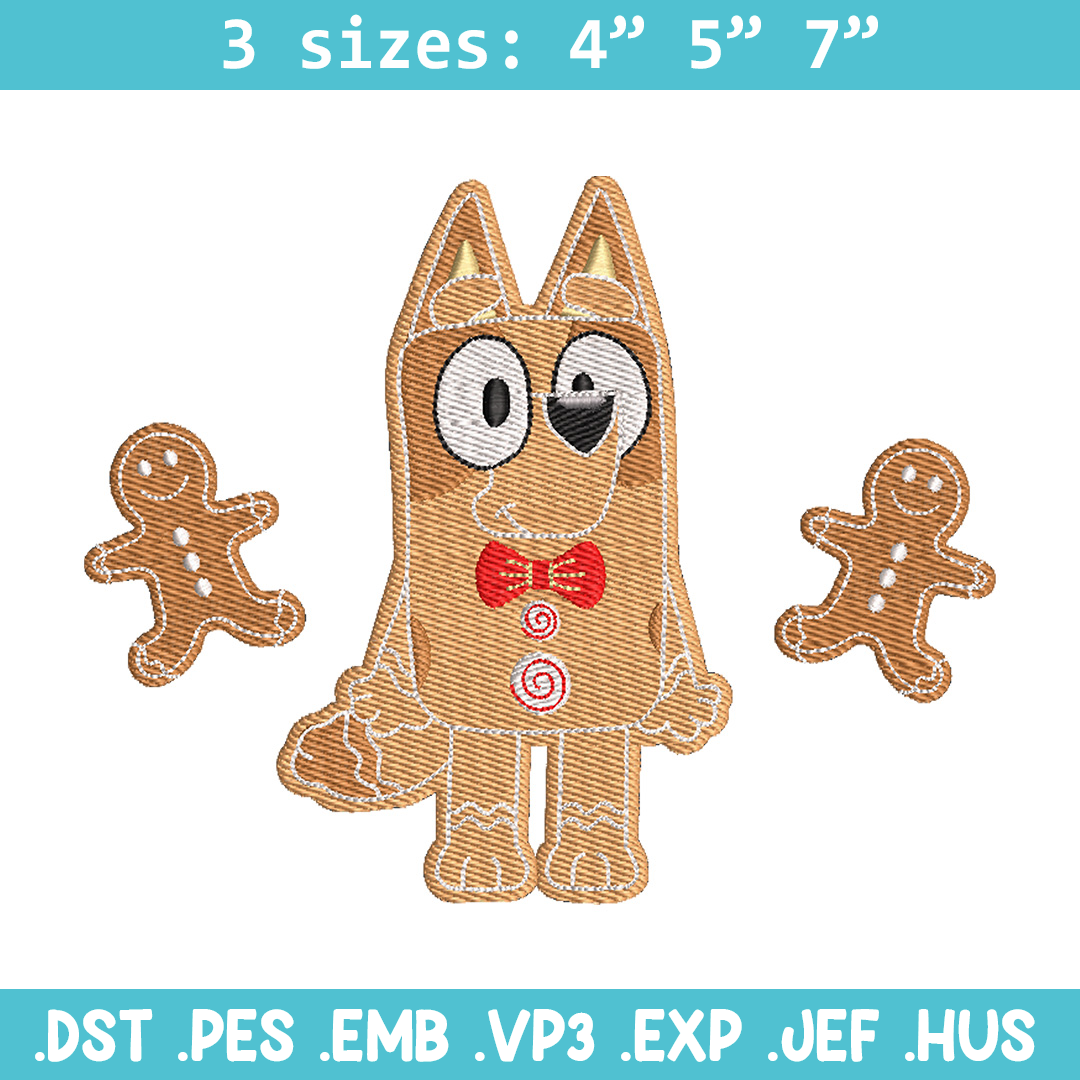 Gingerbread Bluey embroidery design, Bluey embroidery, Chris - Inspire ...