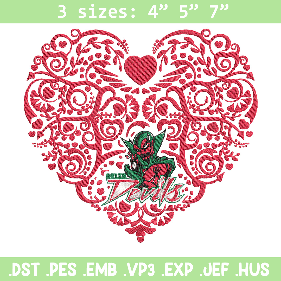Delta devils heart embroidery design, Sport embroidery, logo - Inspire ...