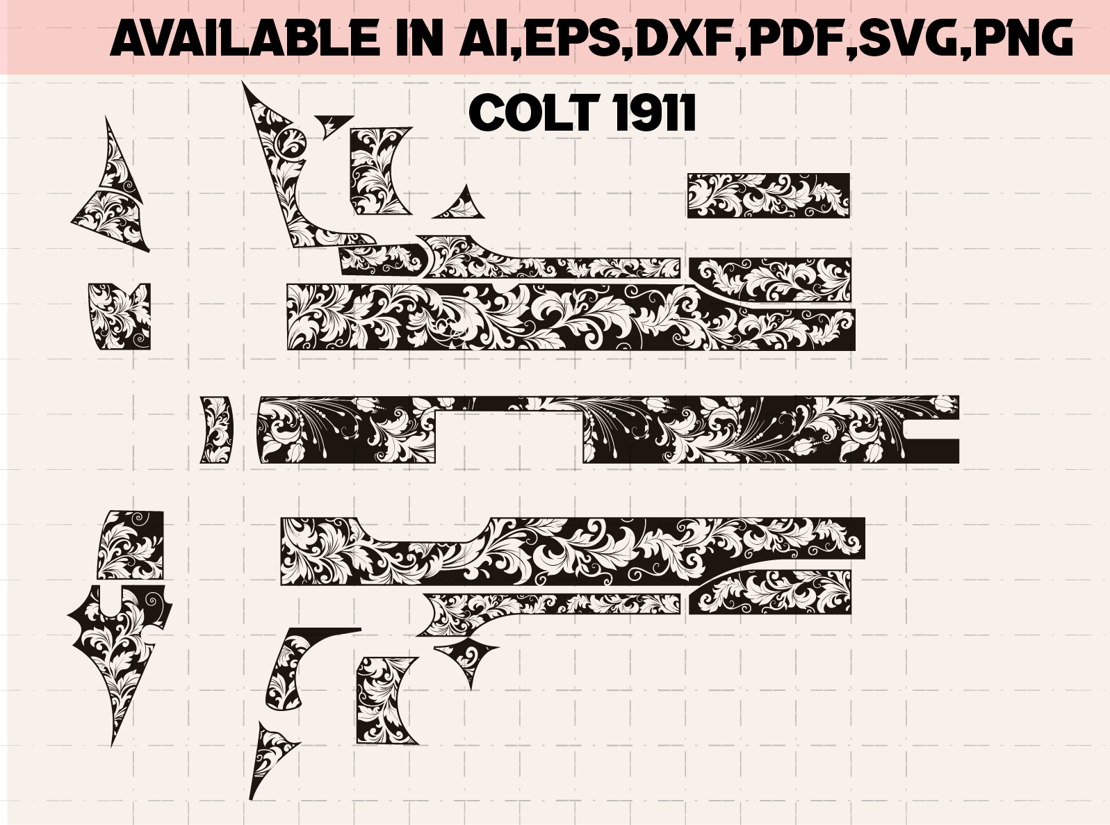 Colt 1911 engraving design / colt 1911/ SVG/DXF/ SVG cut fil | Inspire ...