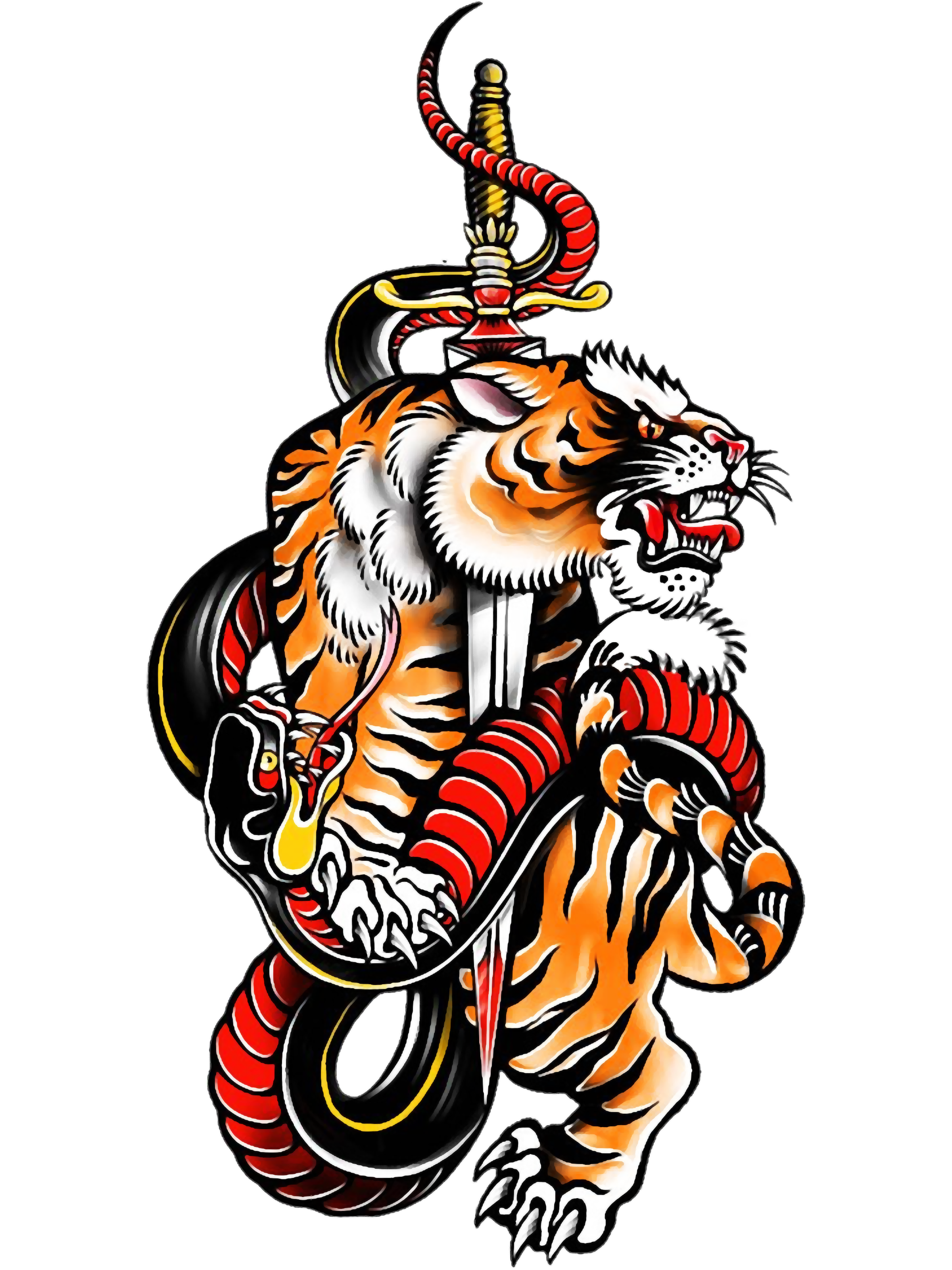 Traditional Tiger Fighting Viper Tattoo | Inspire Uplift