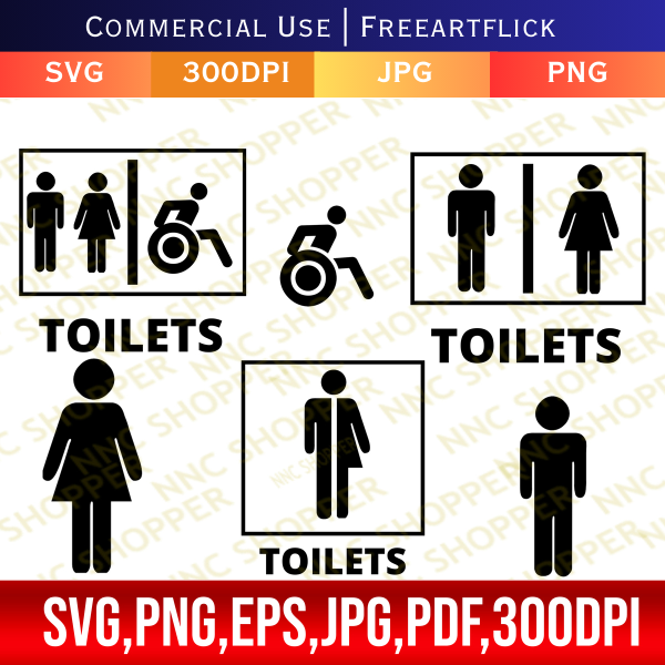 Toilet Sign Cut Files, Restroom Symbol Clip Art, Bathroom SV | Inspire ...