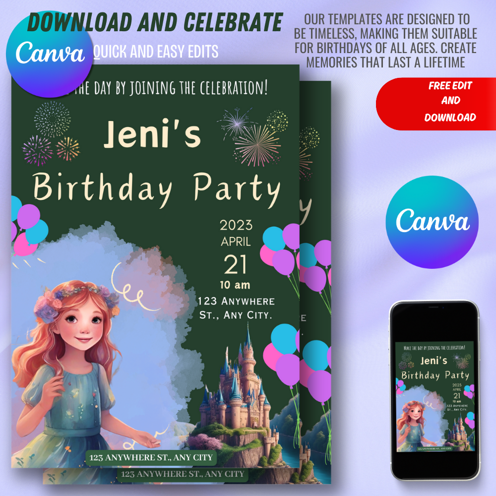Printable Birthday Invitation - Canva Editable, Digital Down | Inspire ...