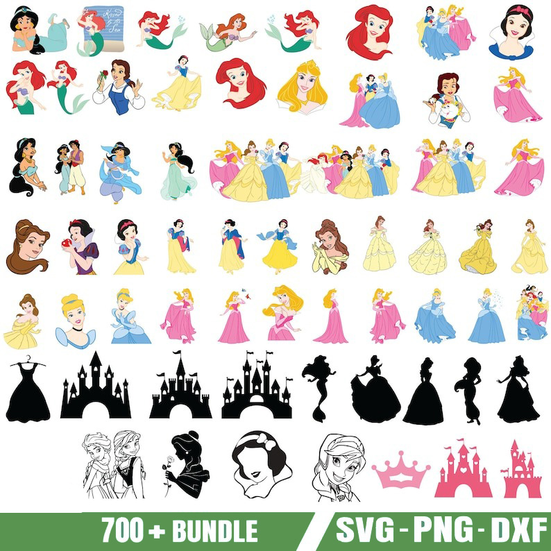 Princess Svg bundle- PNG-SVG-DXF | Inspire Uplift