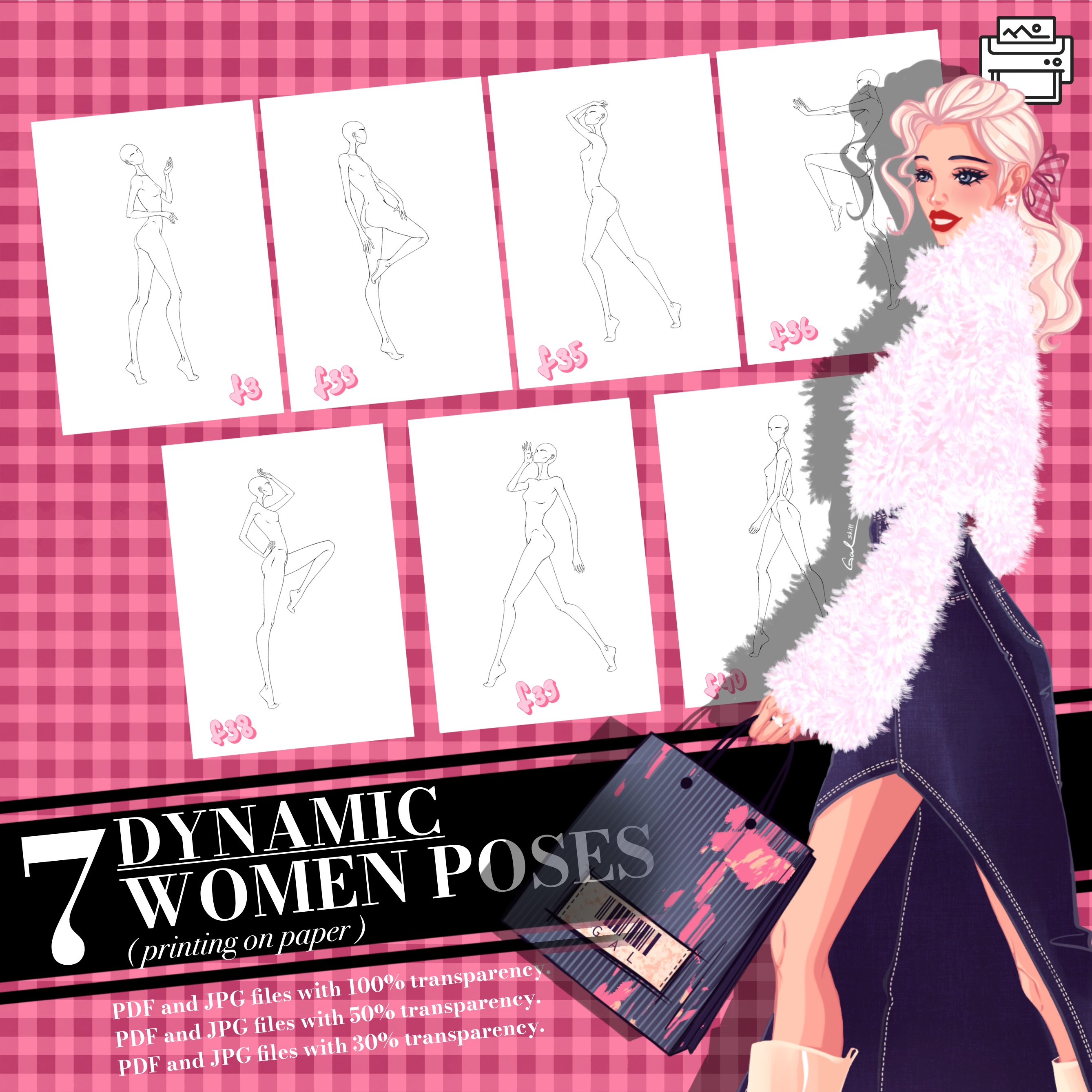 Templates, Body poses of female figure, set Dynamic - Inspire Uplift