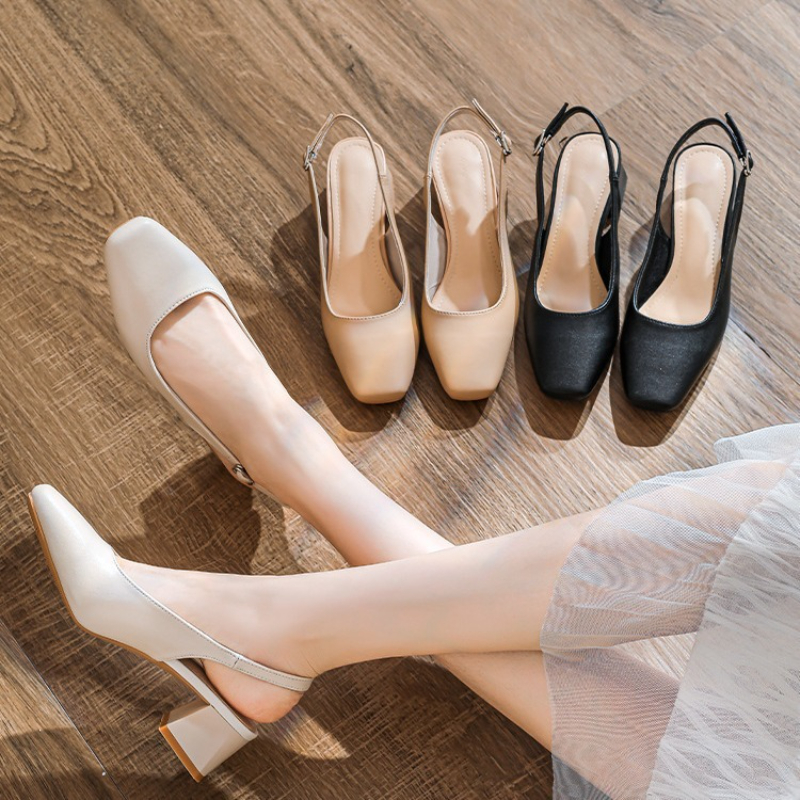 French Baotou Mid Thick Heel Womens Sandals | Inspire Uplift