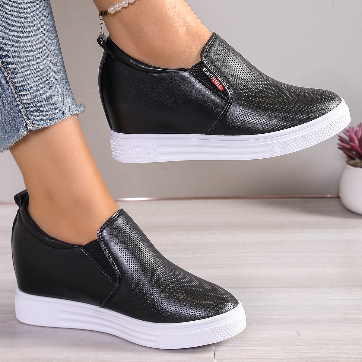 White Hidden Wedge Heel Sneakers for Women | Inspire Uplift