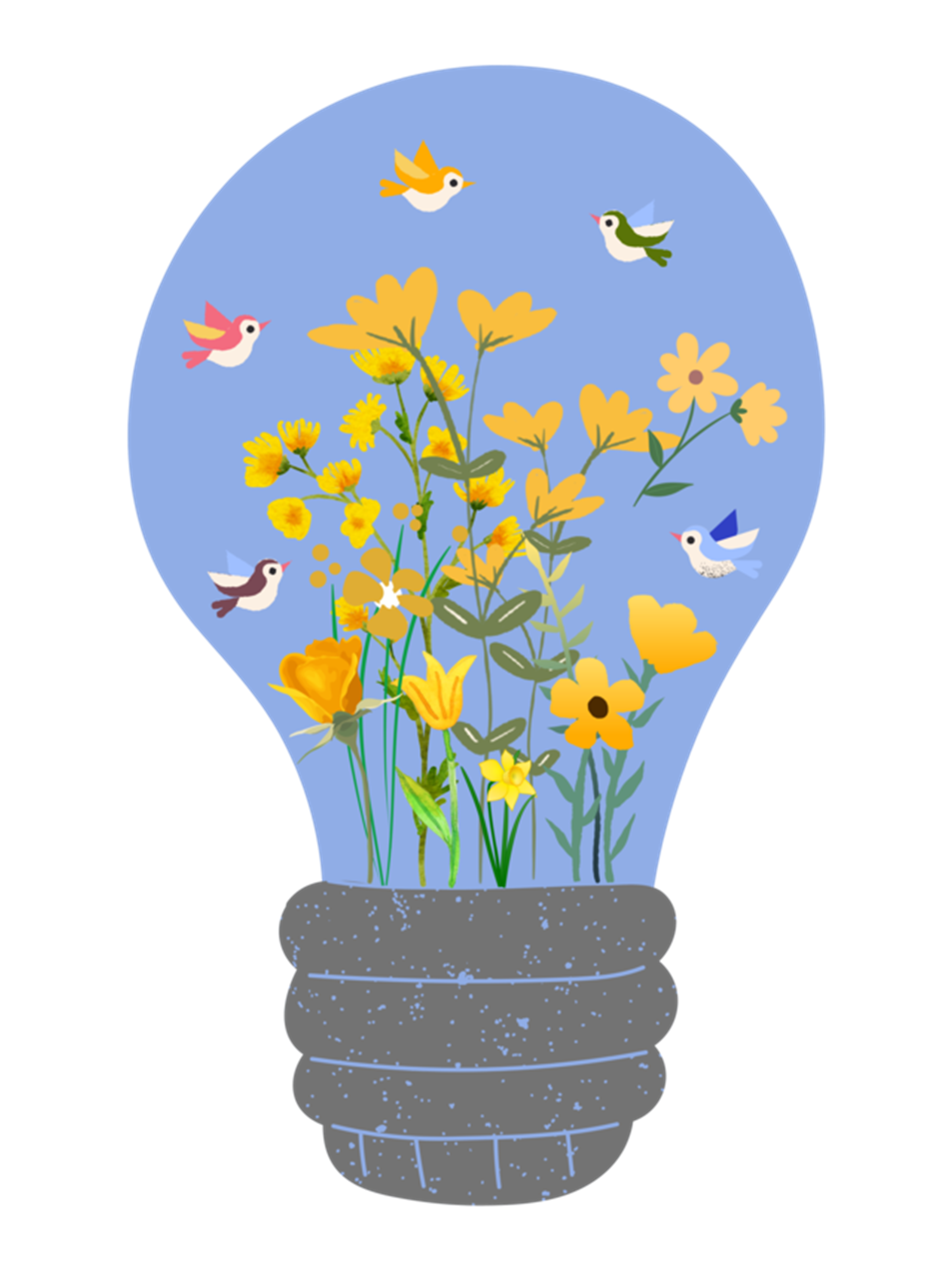 Blue Light Bulb With Yellow Flowers | Inspire Uplift