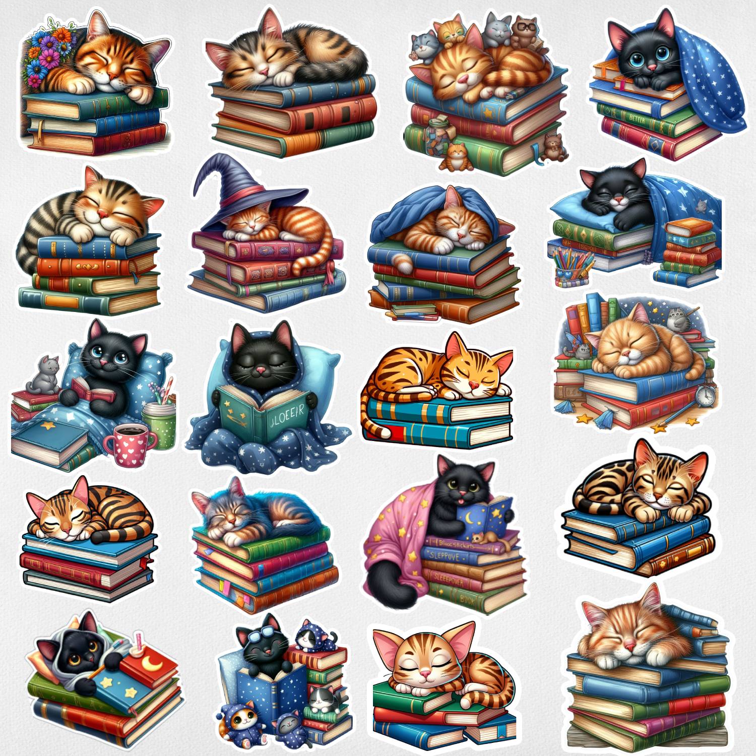 Library Cat Clipart ,Bookworm Cat Illustrations ,Digital Pri | Inspire ...