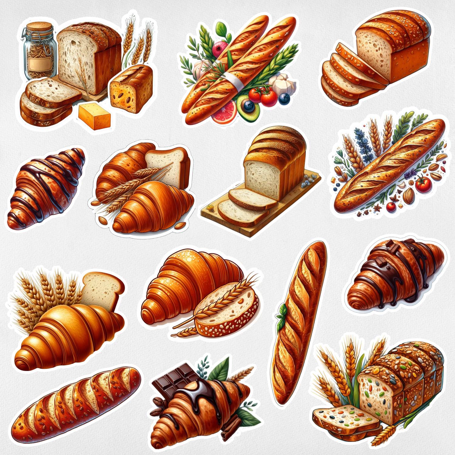 Bread Stickers, Baked Bread, Food Sticker Sheet for Journal, | Inspire ...