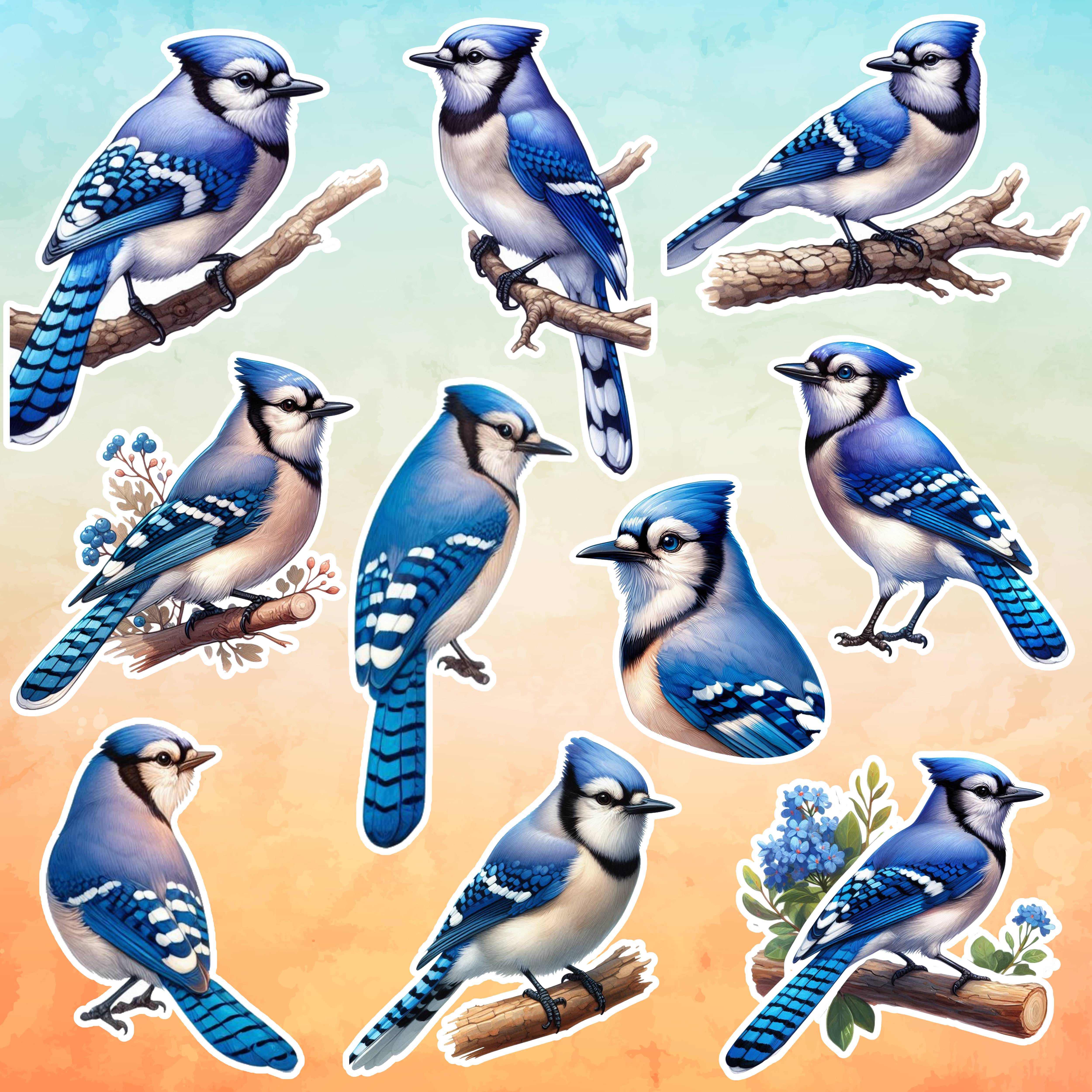 Blue Jay Stickers, Bird Stickers,. | Inspire Uplift