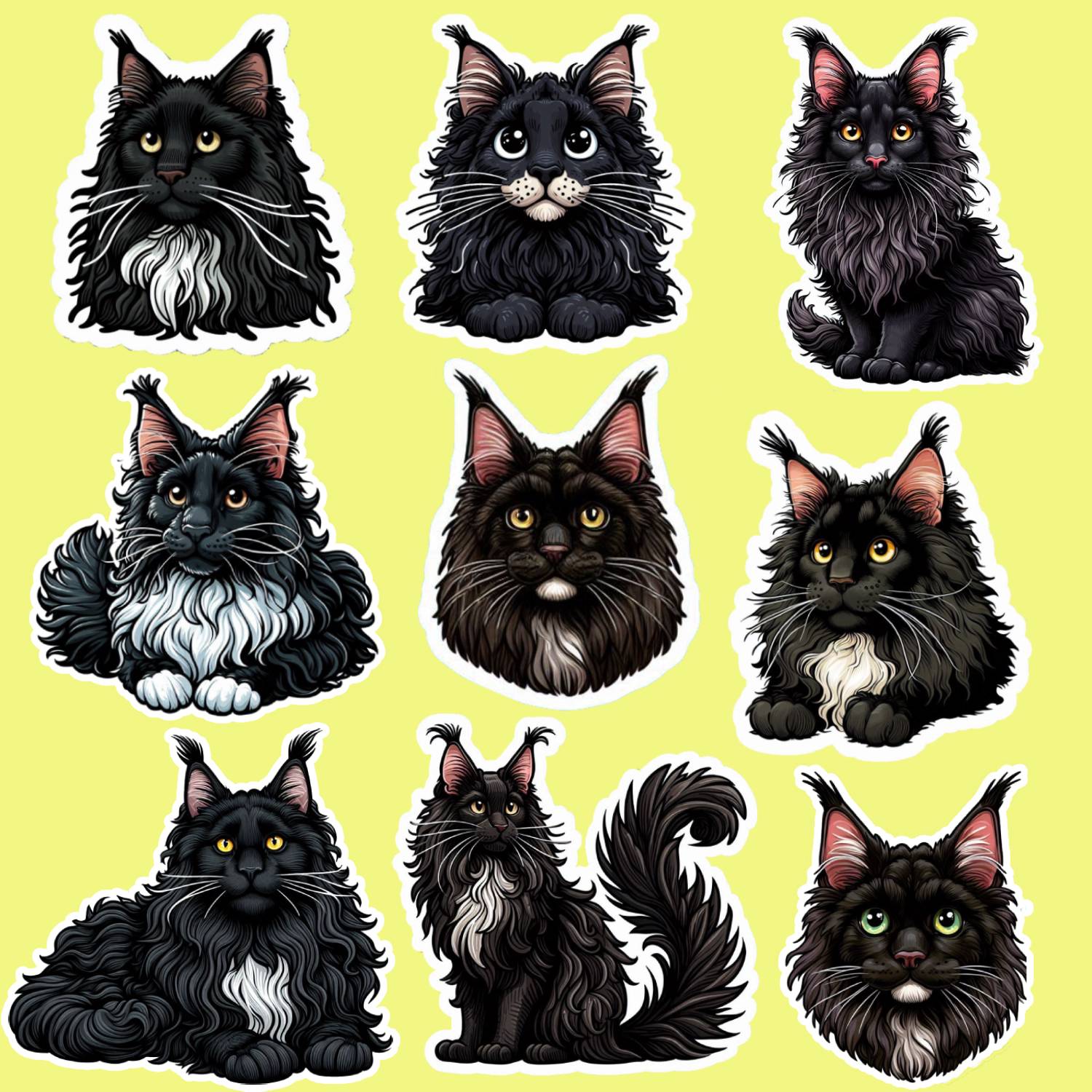 Maine Coon Cat Stickers, Fluffy Cat Sticker, Cute Cat Sticke | Inspire ...