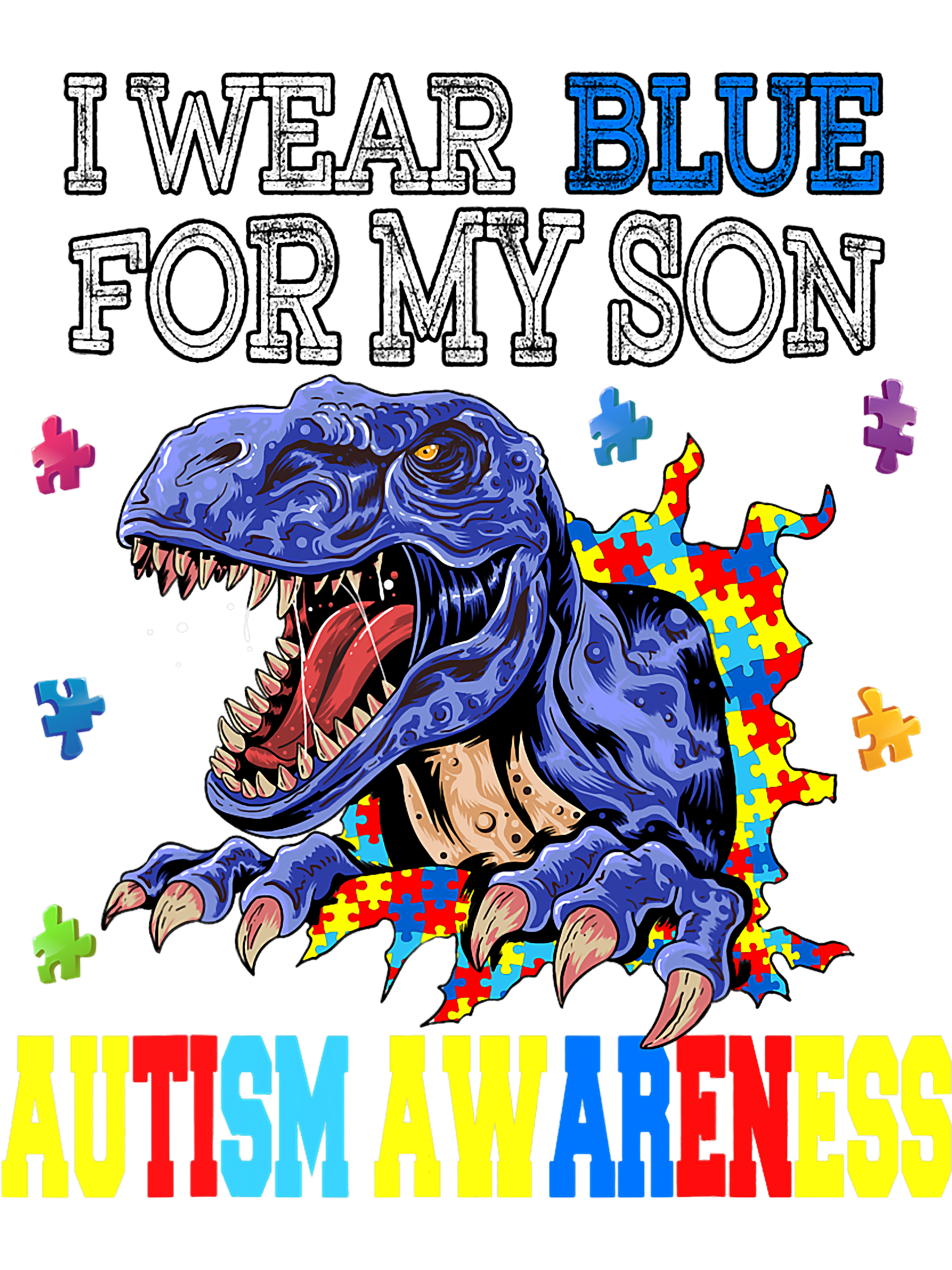 Autistic I Wear Blue For My Son dinosaur autism awareness | Inspire Uplift