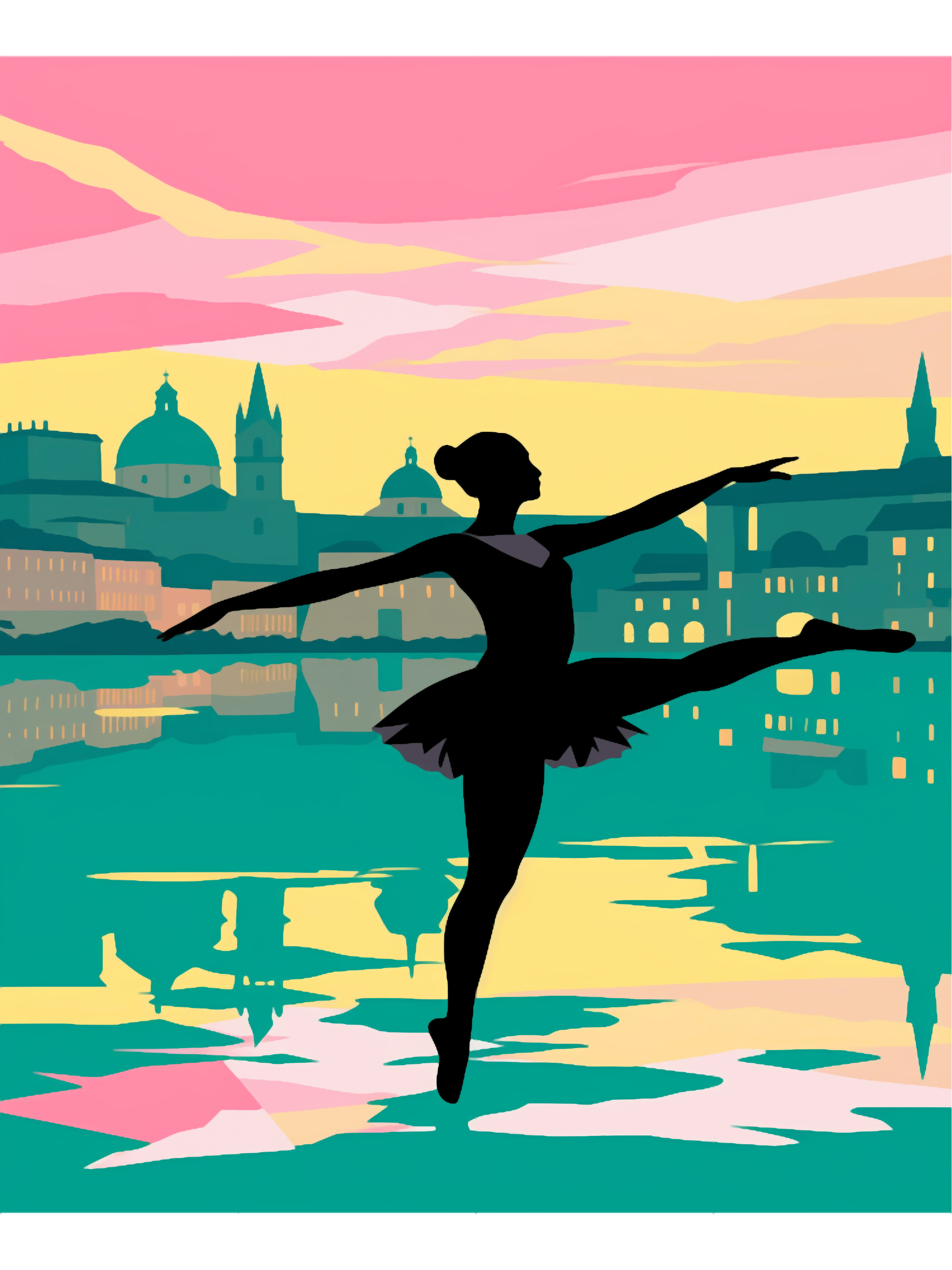 Colorful Illustration of a girl dancing ballet downtown | Inspire Uplift
