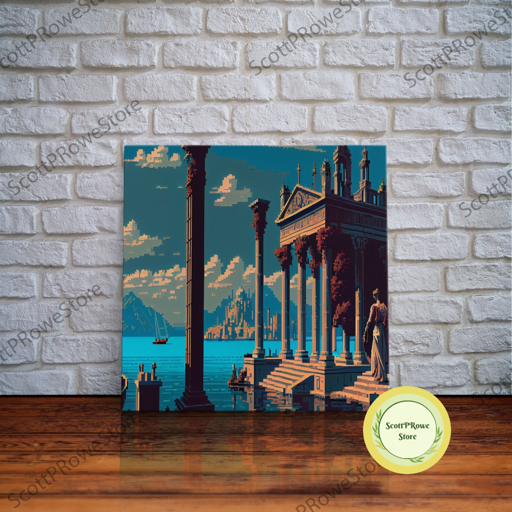 Ancient Roman Architecture, 8 Bit Pixel Art, Framed Canvas P - Inspire ...