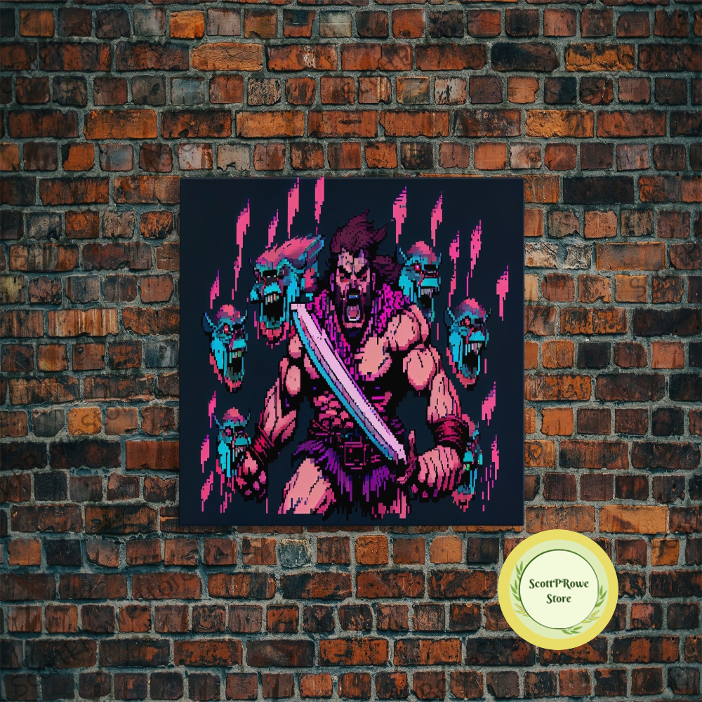 Barbarian Pixel Art, Vaporwave Rpg Concept Art, Framed Canva | Inspire ...