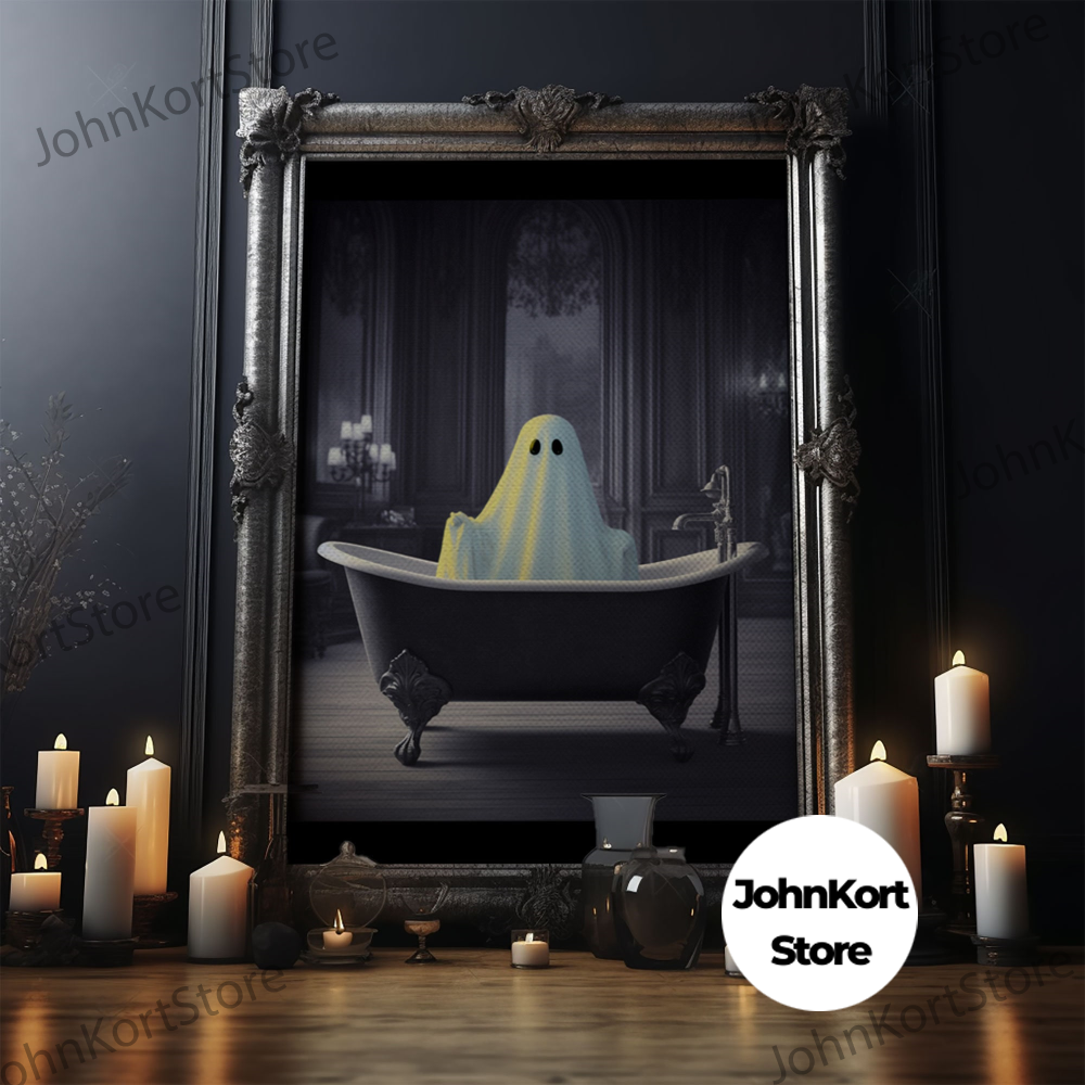 Funny Halloween Art, Ghost Takin' A Bath, Framed Canvas Prin | Inspire ...
