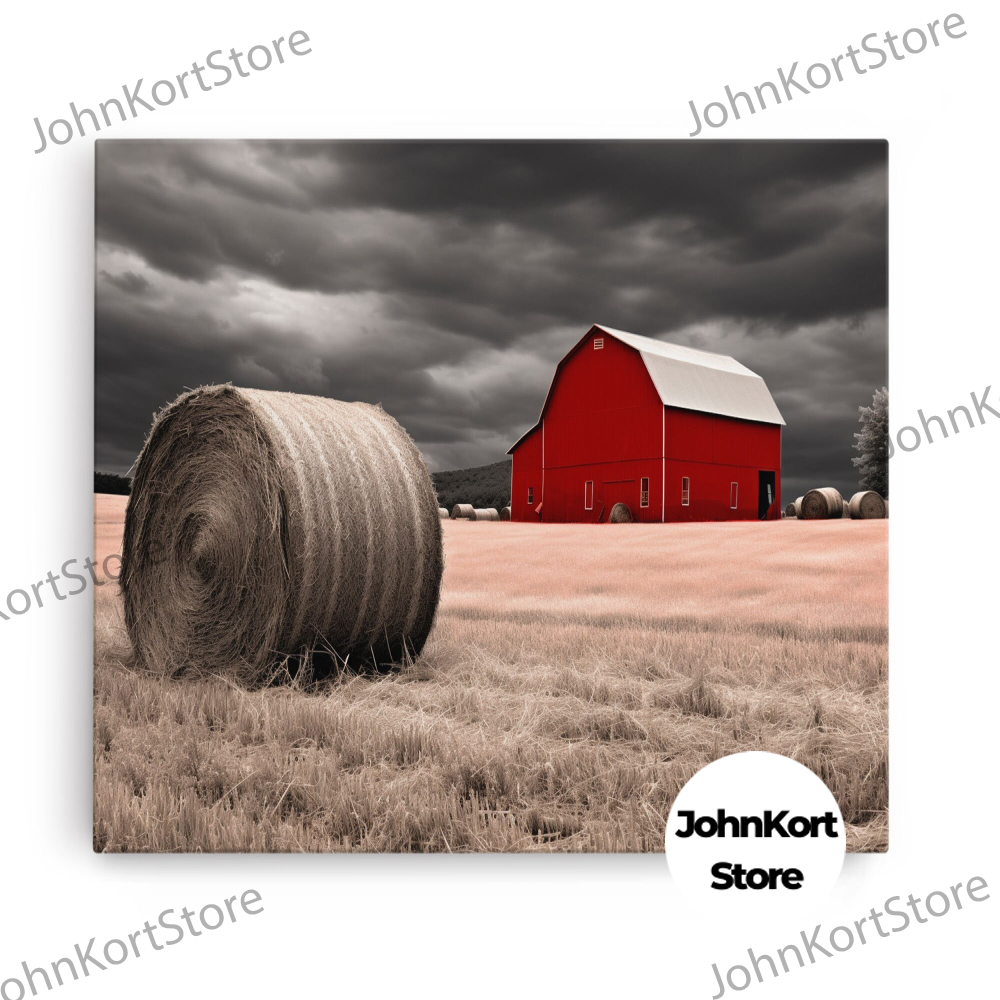 Liminal Spaces, Red Barn Under A Storm Canvas Print, Rustic | Inspire ...