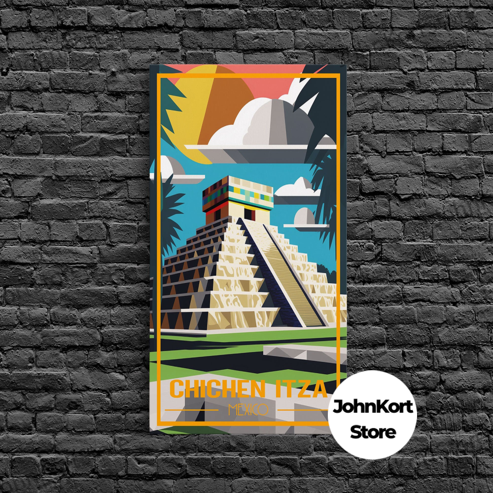 Mexico Travel Poster, Chichen Itza Ruins, South America, Yuc | Inspire ...