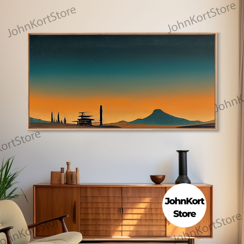 Orange And Teal Sunset Abstract Art, Framed Ready To Hang Ca | Inspire ...