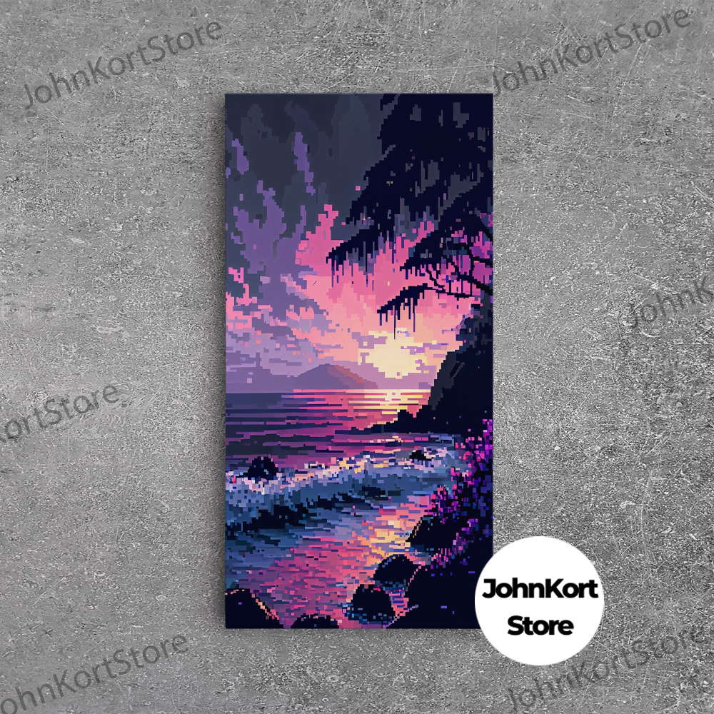 Pink Sunset, Vaporwave Aesthetic Pixel Art Beach Sunset, Fra | Inspire ...