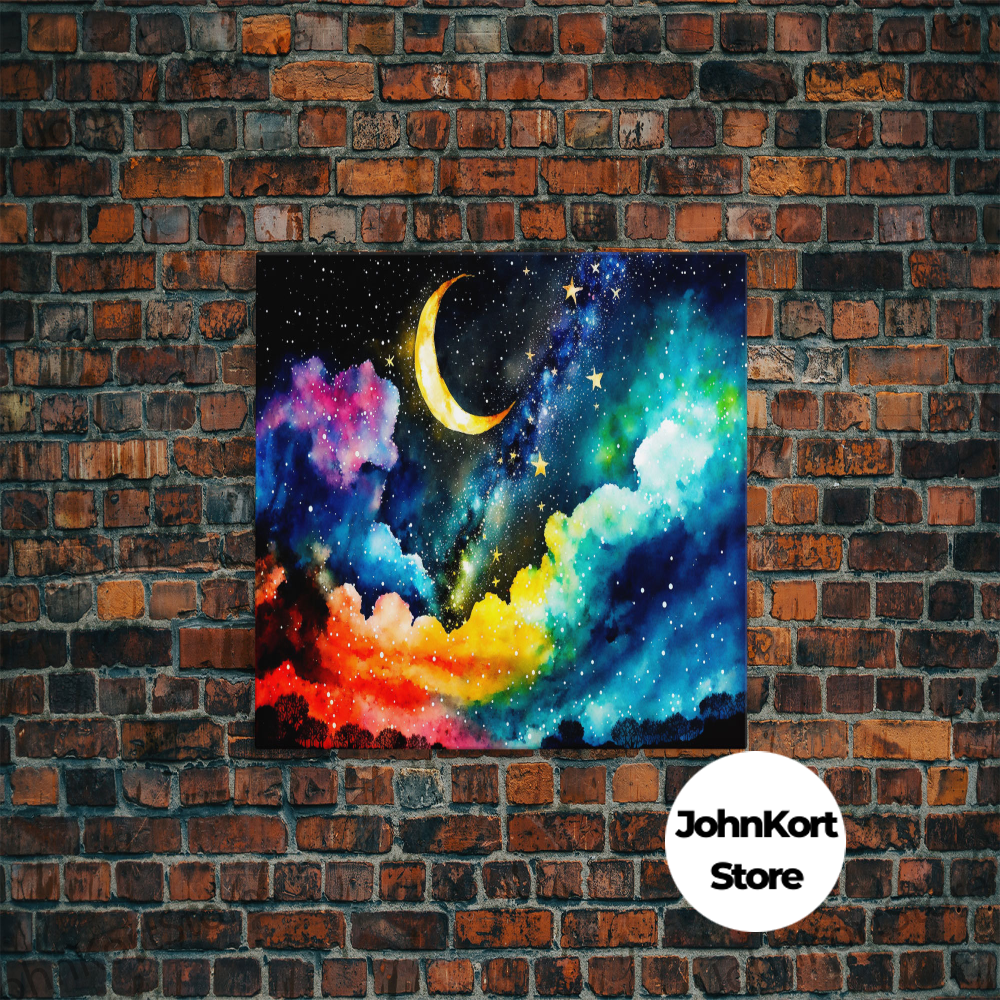 Rainbow Starry Night Sky, Milky Way Galaxy Abstract, Framed - Inspire ...