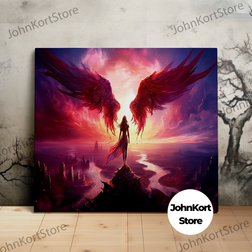 Angel Overlooking the Land, Angelic Wings at Dawn, Heavenly | Inspire ...