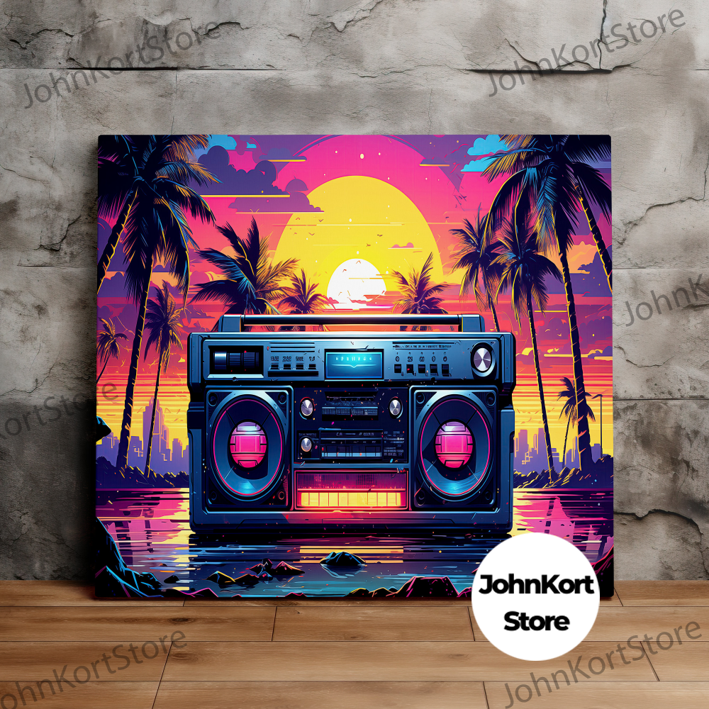 Sunset Synthwave Boombox, 80's Retro Art, Modern Art, Stylis | Inspire ...