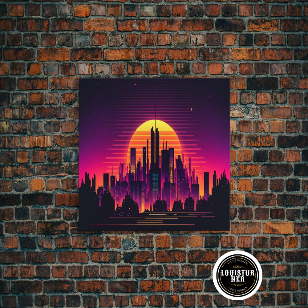 Framed Canvas Ready To Hang, Outrun Style Futuristic Cyberpu | Inspire ...