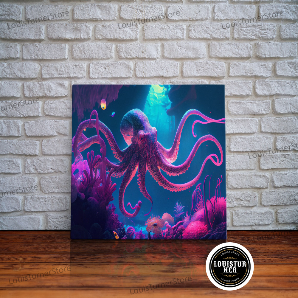 Framed Canvas Ready To Hang, Pink Octopus, Ocean Art, Aquari | Inspire ...