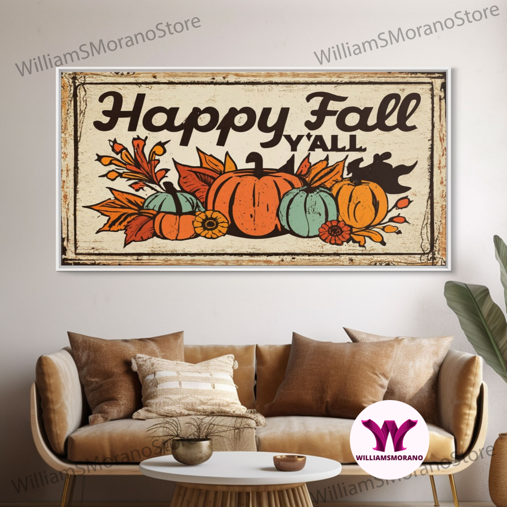 Decorative Wall Art, Happy Fall Y'all Typography Art, Rustic - Inspire ...