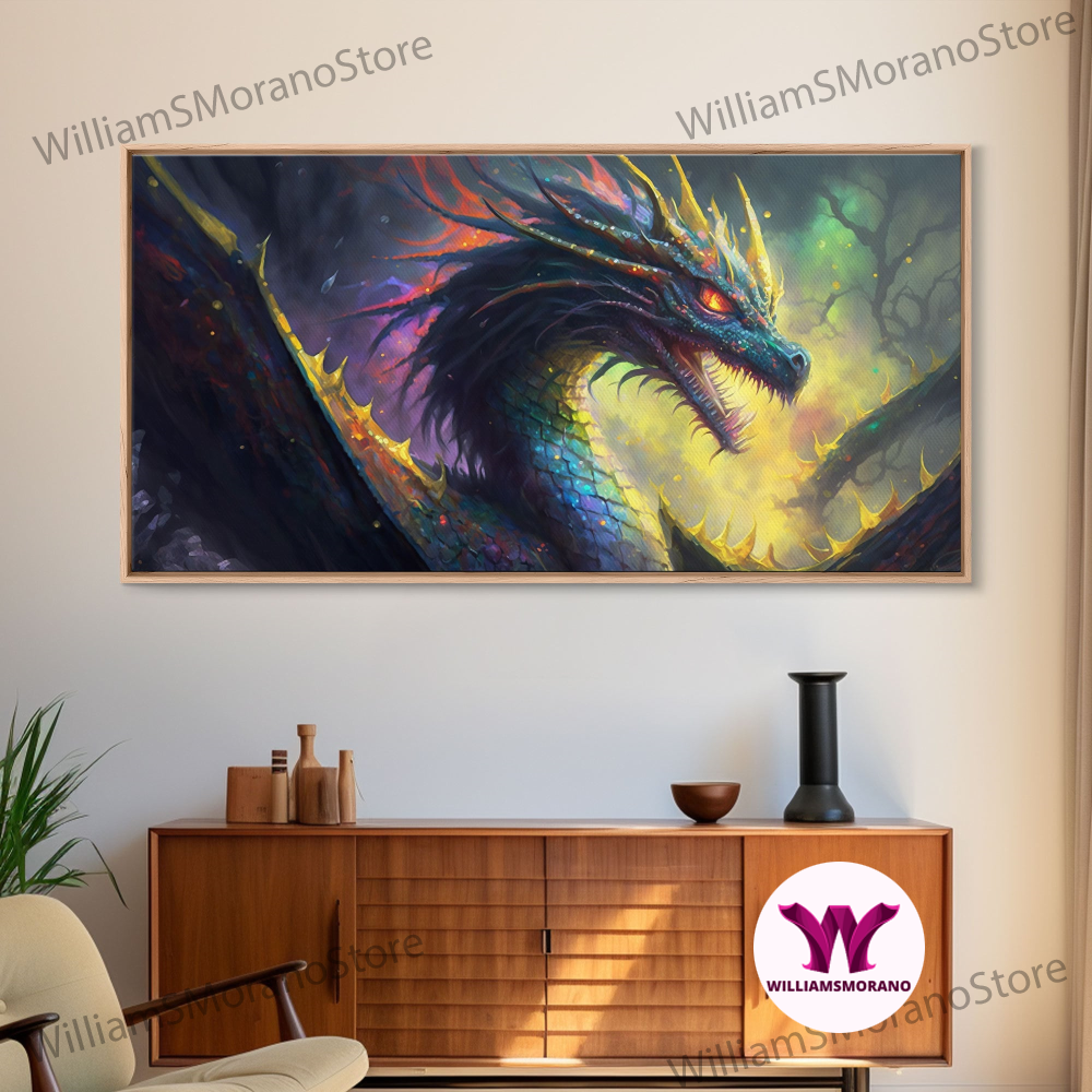 Decorative Wall Art, Psychedelic Fire Breathing Horned Drago | Inspire ...