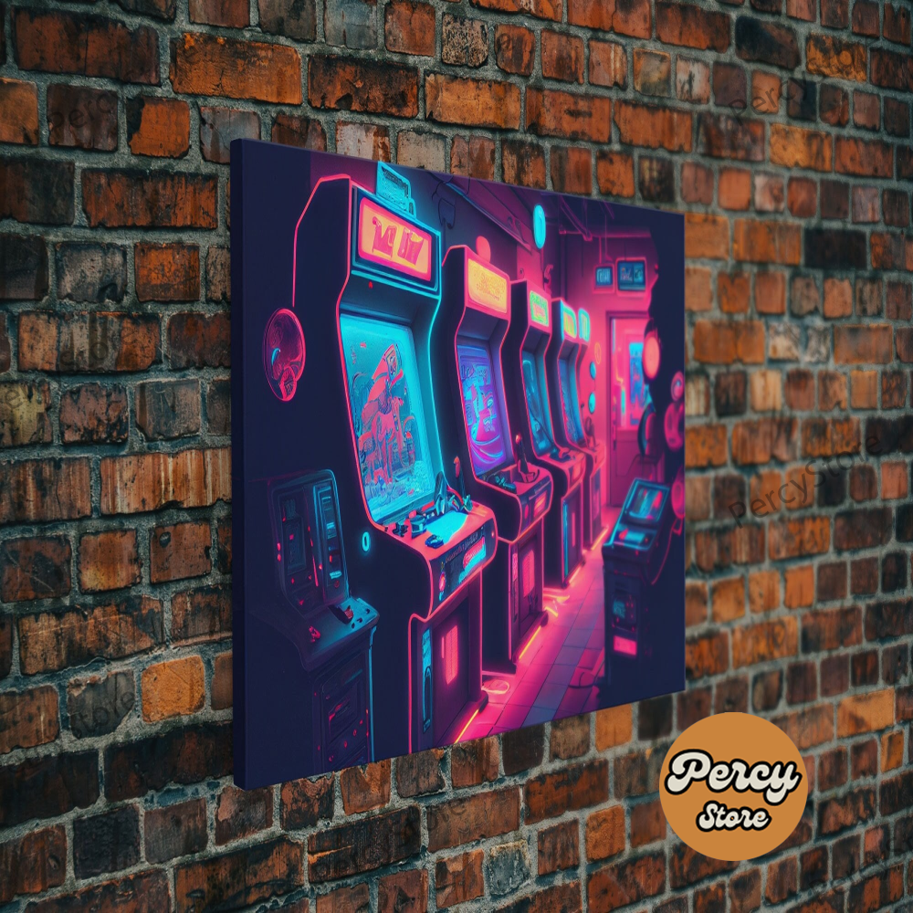 Synthwave Game Room Art, Neon Retro 90s Arcade Room Wall Art | Inspire ...