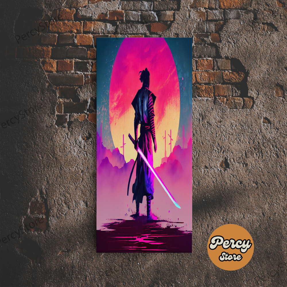 Synthwave Samurai, Cyberpunk Samurai Art, Framed Canvas Prin - Inspire ...