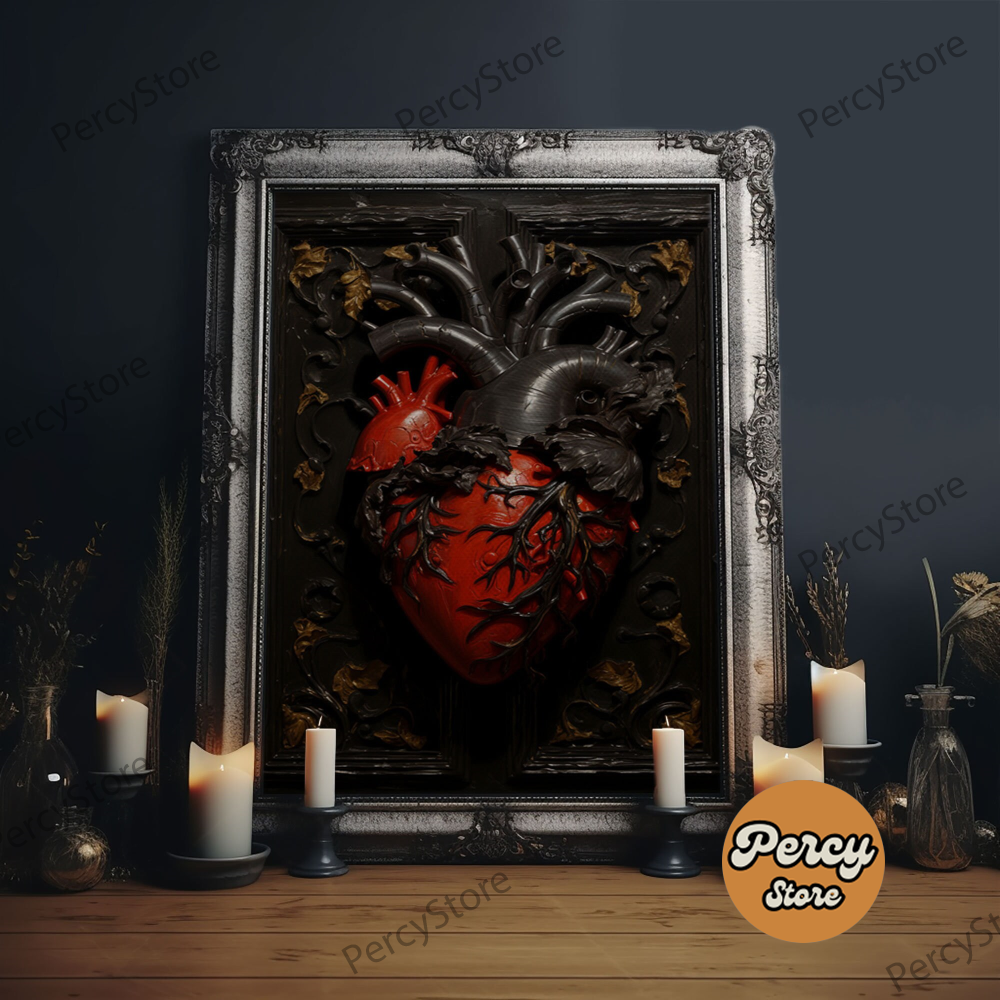 Vampire Black Heart Art Print, Vintage Canvas, Art Canvas Pr | Inspire ...