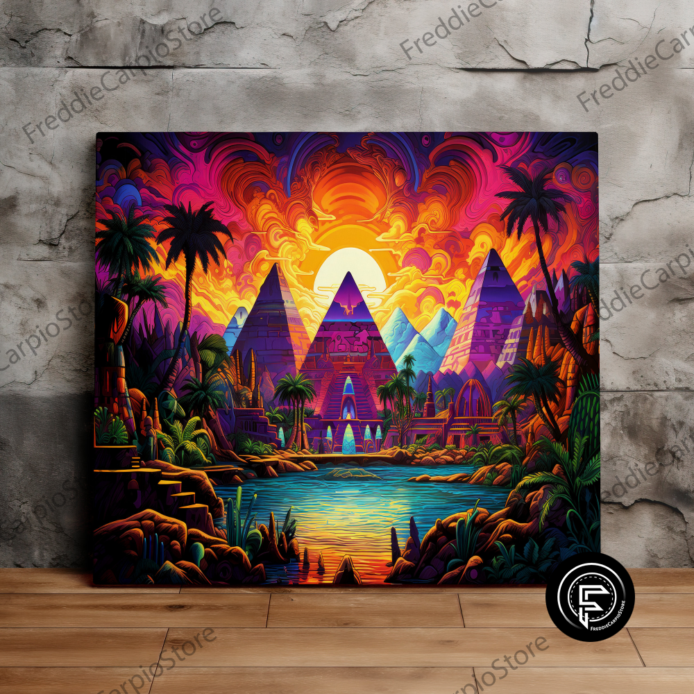 Psychedelic Pyramids by an Oasis, Egyptian Art, Surreal Art, - Inspire ...