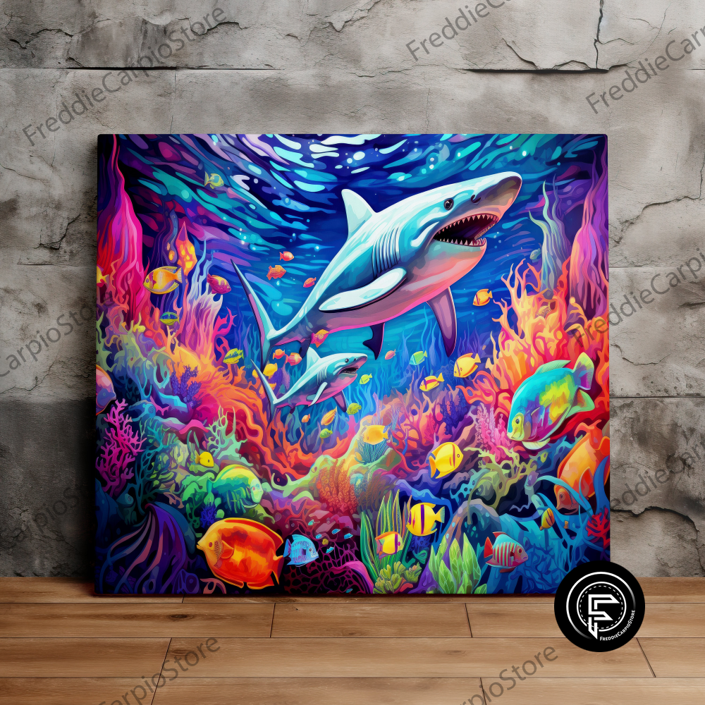 Sharks Under the Sea, Ocean Art, Sealife Art, Nature Art, Tr - Inspire ...