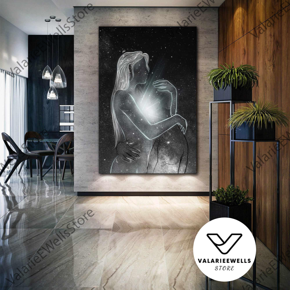 Love Wall Art, Sky Canvas Art, Hugging Couple Wall Decor, Ro | Inspire ...