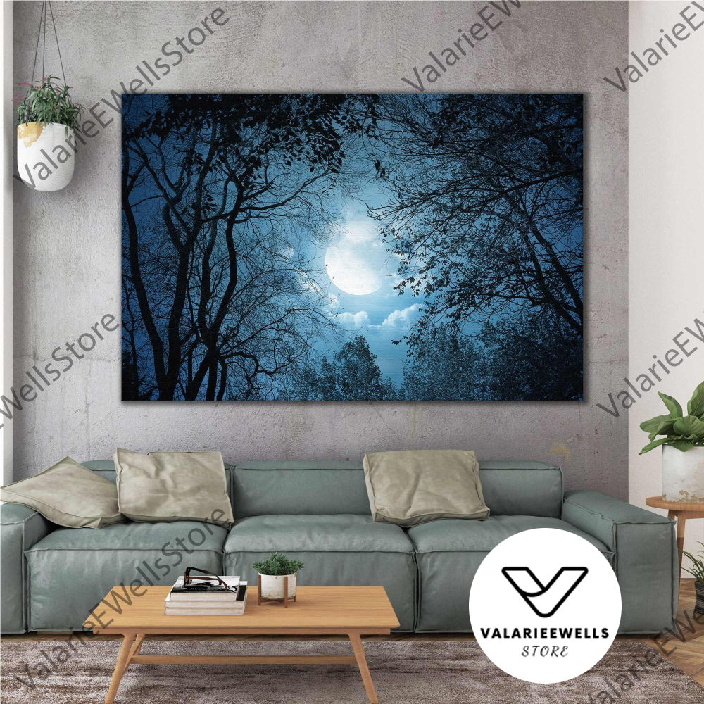 Moon Landscape In The Forest Night Roll Up Canvas, Stretched | Inspire ...