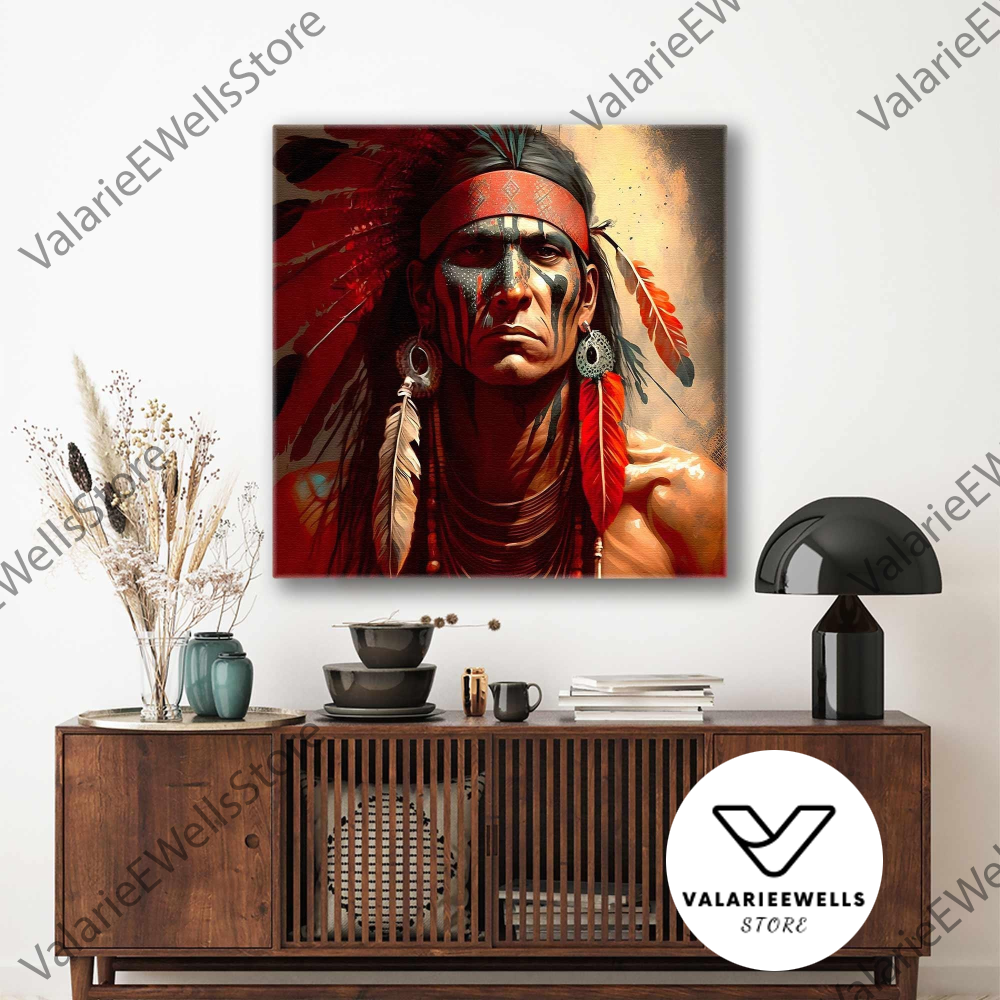 Native American Leader Canvas Art, Ethnic Headgear Illustrat | Inspire ...