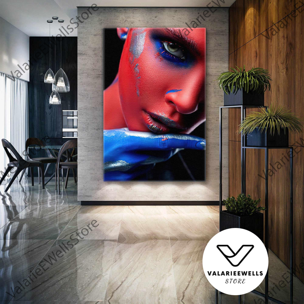 Red And Blue Makeup Wall Art, Nail Polish Canvas Art, Woman - Inspire ...