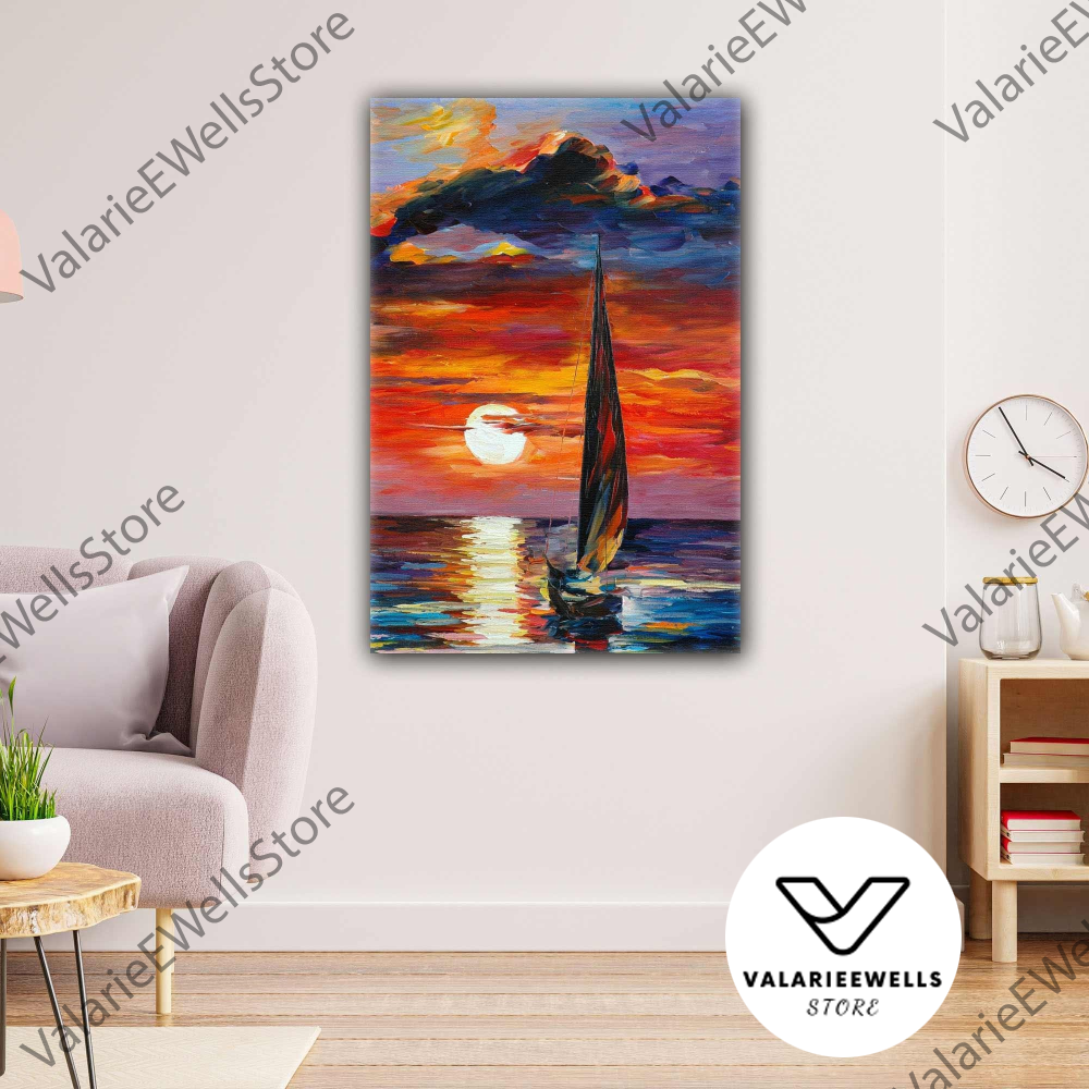 Sailing Boat Oil Painting Effect Sunset Landscape Sea Roll U | Inspire ...