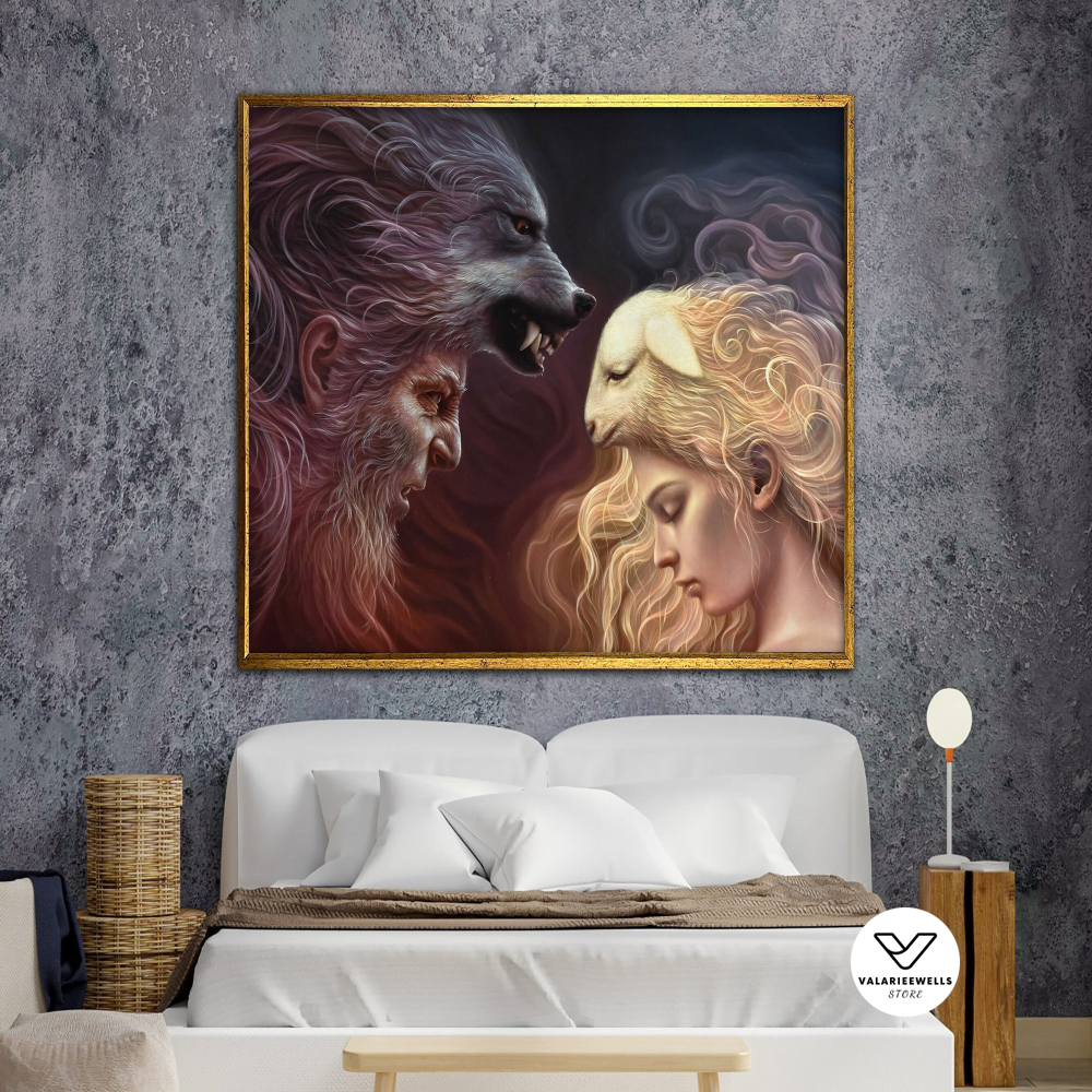 Wolf And Lamb Print, Lycanthrop And Woman Painting, Canvas P | Inspire ...