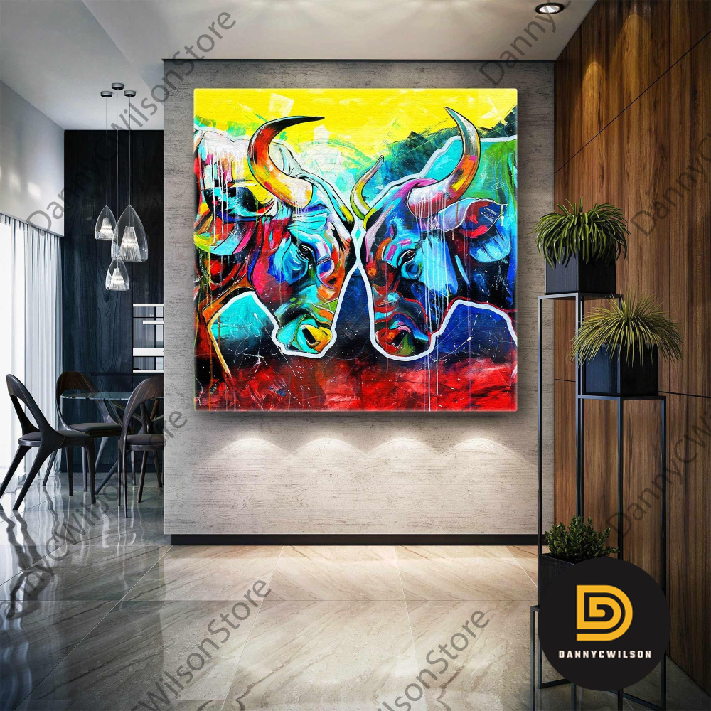 Bulls Canvas Wall Art, Animal Wall Decor, Abstract Canvas Ar - Inspire ...