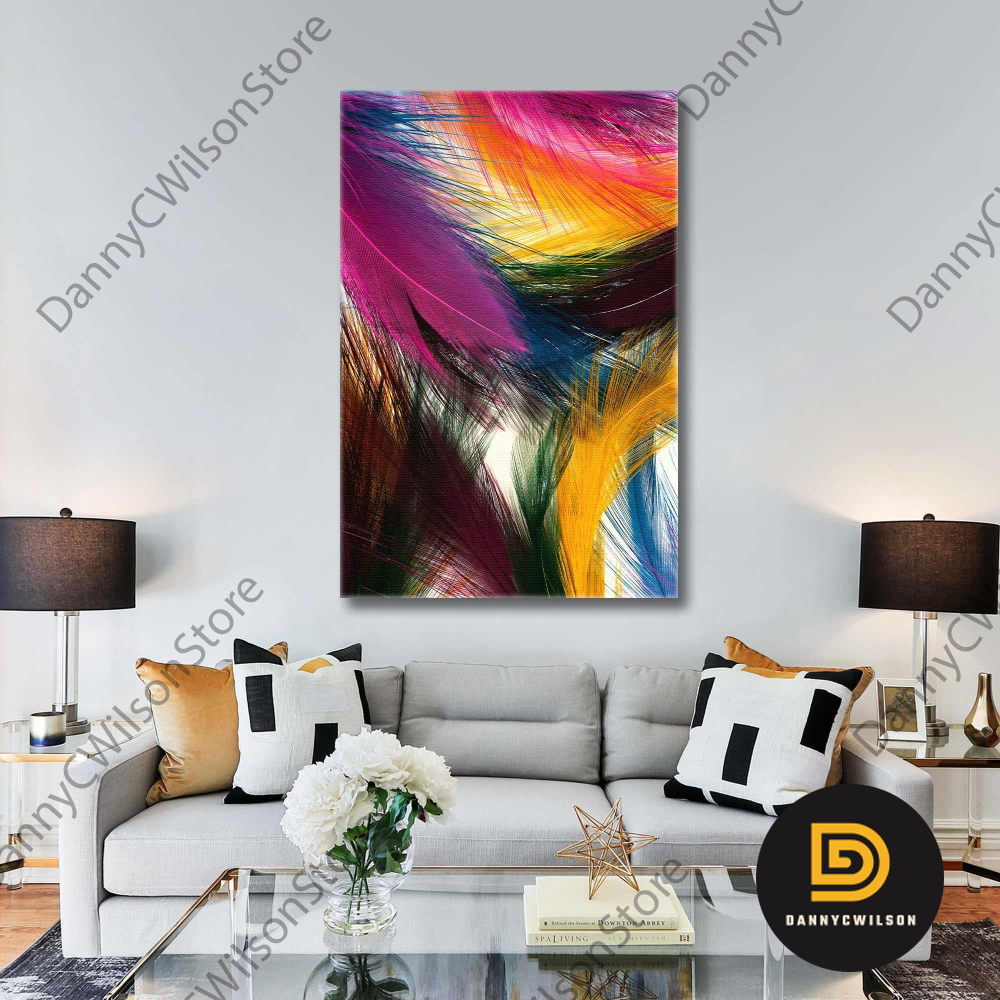 Colorful Wall Art, Bird Feathers Canvas Art, Living Room Wal | Inspire ...