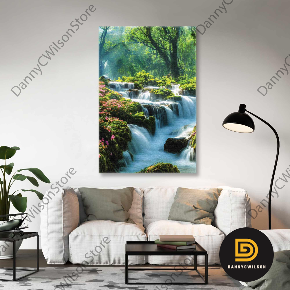 Nature Wall Decor, Waterfall Wall Art, Green Forest Canvas A | Inspire ...