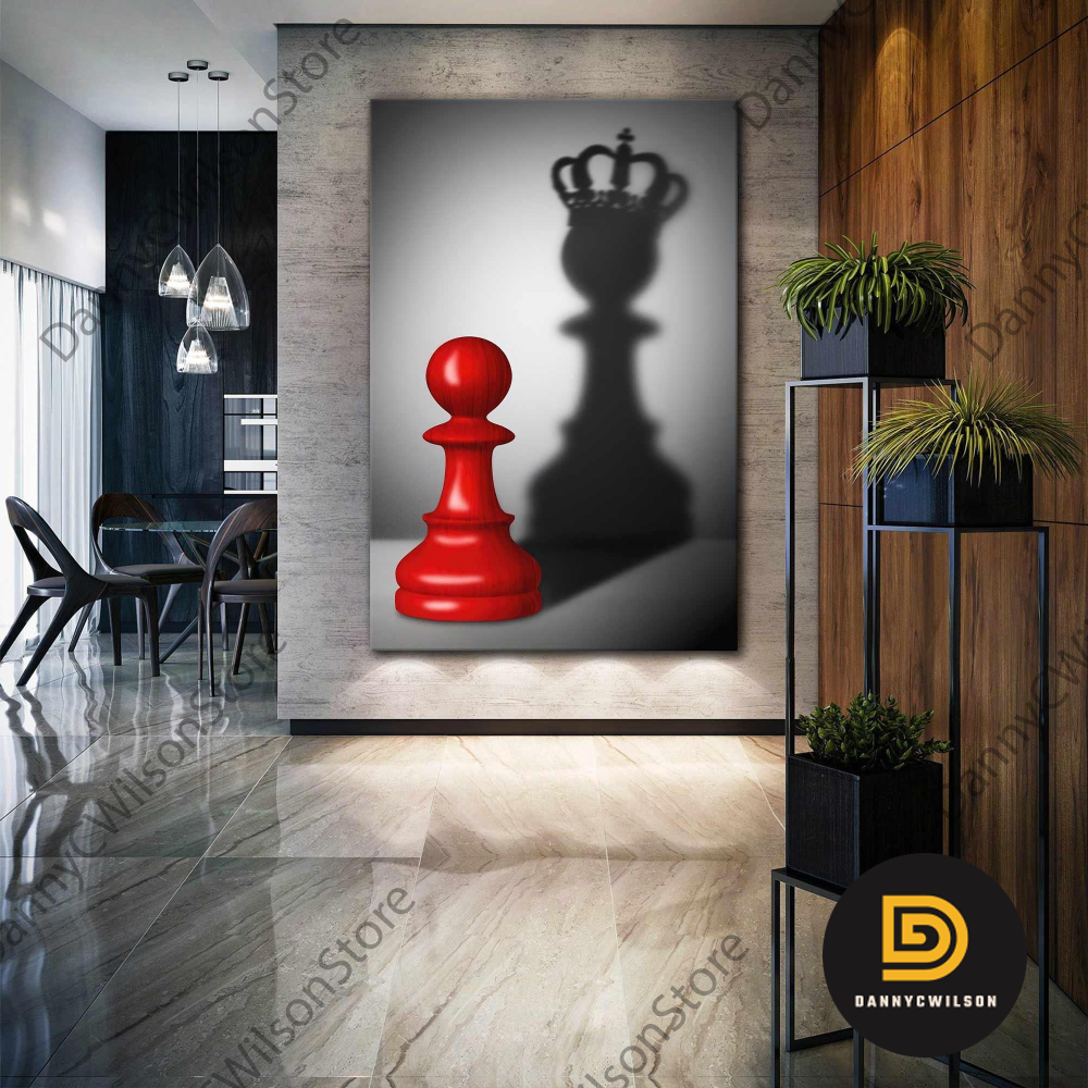 Red Pawn Wall Art, Shadow King, Chess Wall Decor, Power Canv | Inspire ...
