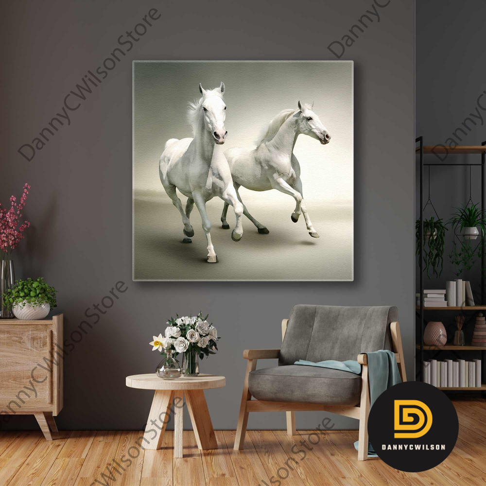 Running Noble White Horses Charismatic Animal Roll Up Canvas | Inspire ...