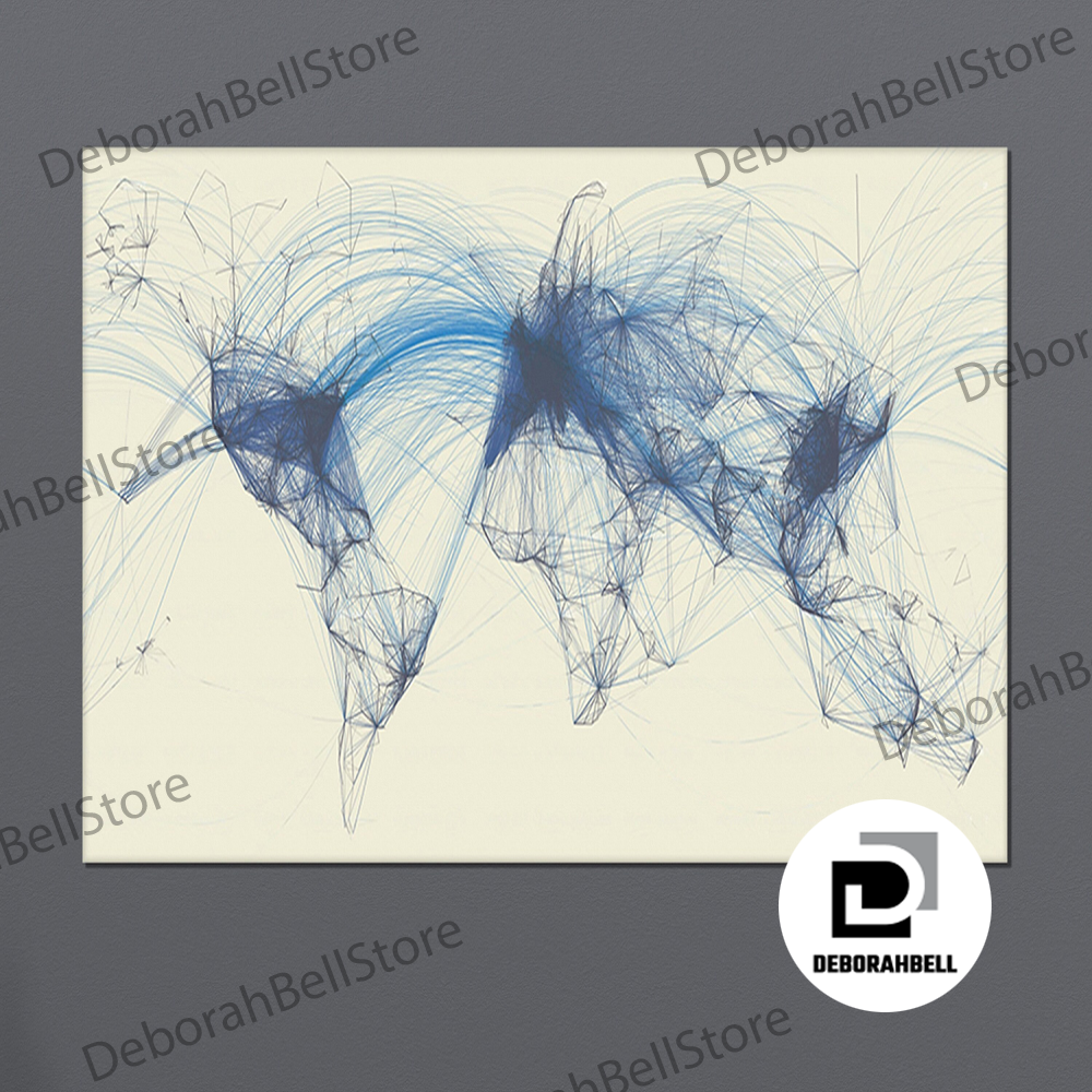 Flight Routes World Map Canvas, Air Traffic Poster, Flight P | Inspire ...