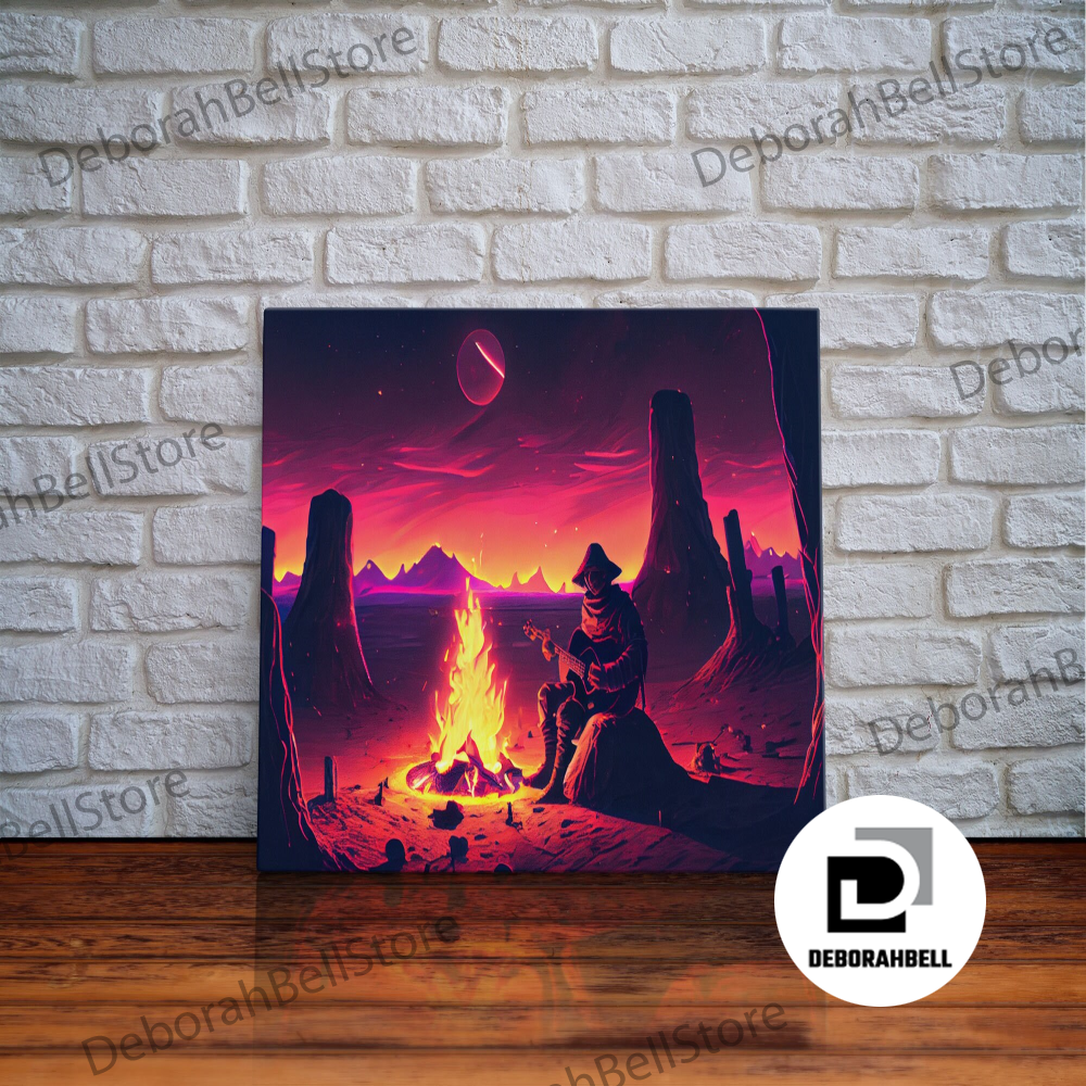 Framed Canvas Ready To Hang, Campfire Songs, Retrowave Style | Inspire ...