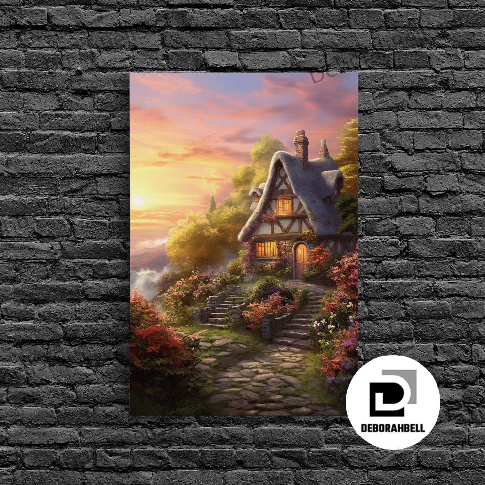 Framed Canvas Ready To Hang, Cottage Landscape Art, Nature A | Inspire ...